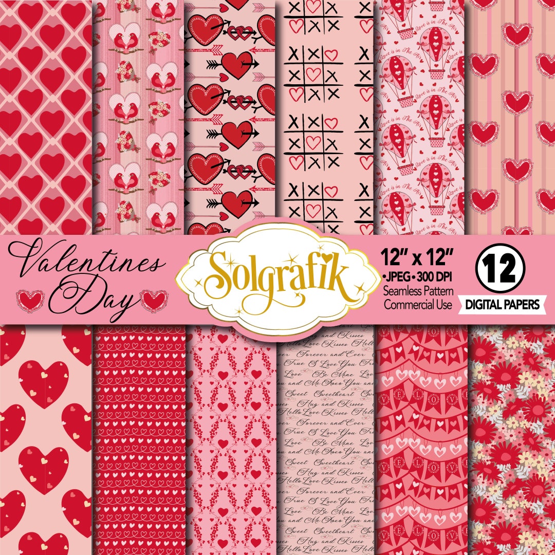 Valentines Day Digital Papers, Romantic Scrapbook Paper, Seamless ...