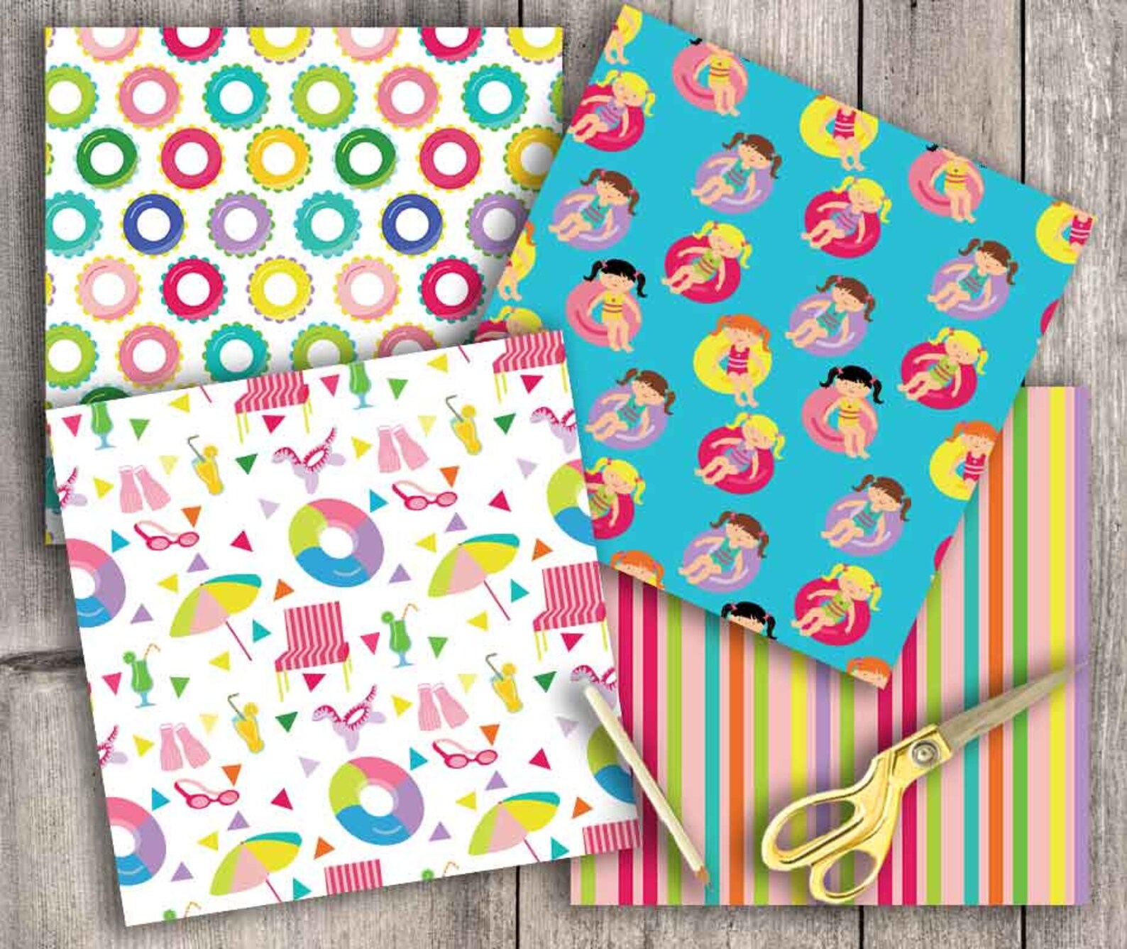 Girls Pool Party Digital Paper Pack, Pool Party Background,summer, Pool ...