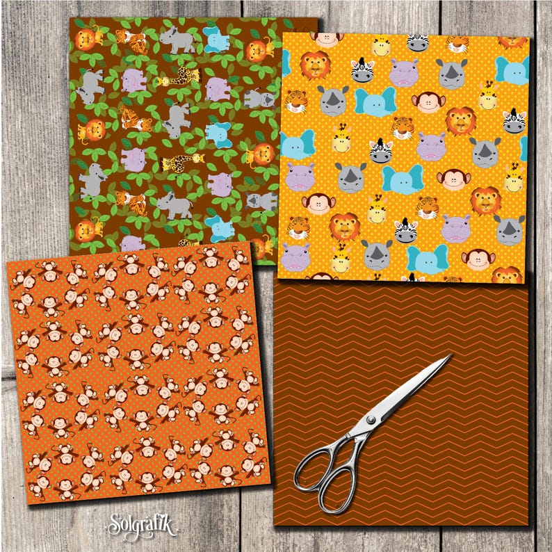 Jungle Friends Digital Papers, Safari Jungle Animal Digital ...