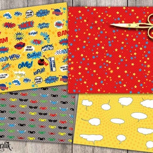 Superhero Digital Paper Pack Comic Book Pages,action Words,comic Sound ...