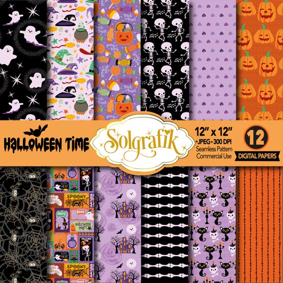 Halloween Time Digital Paper Pack,bone, Pumpkin, ghost, Halloween Paper ...