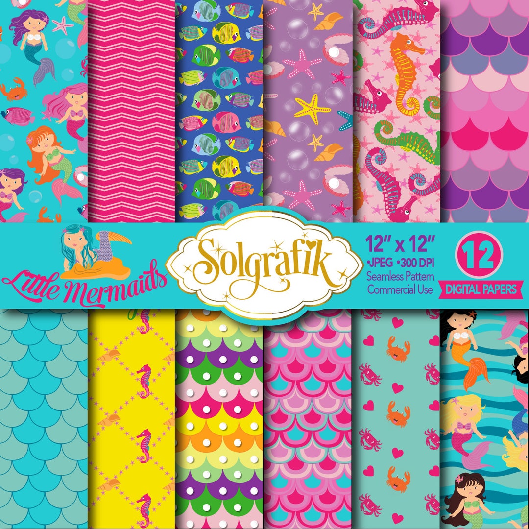 Little Mermaid Papers, Digital Paper Pack,nautical, Starfish, Fish ...