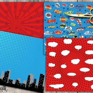 Superhero Digital Paper Pack Comic Book Pages,action Words,comic Sound ...