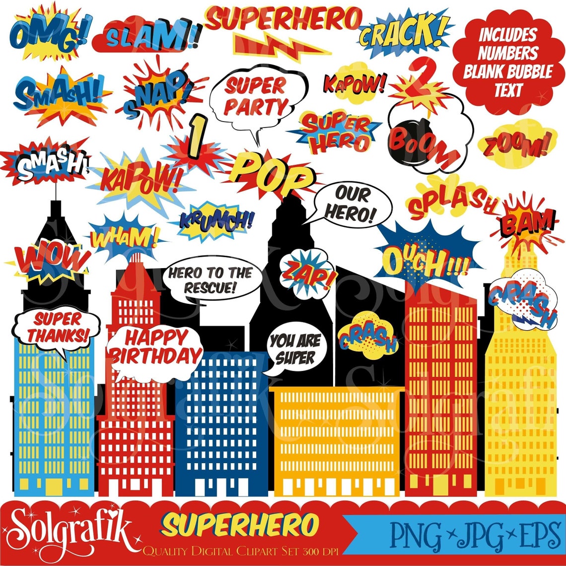 Superhero Clip Art , Action Words,comic Sound Effects,super Hero ...