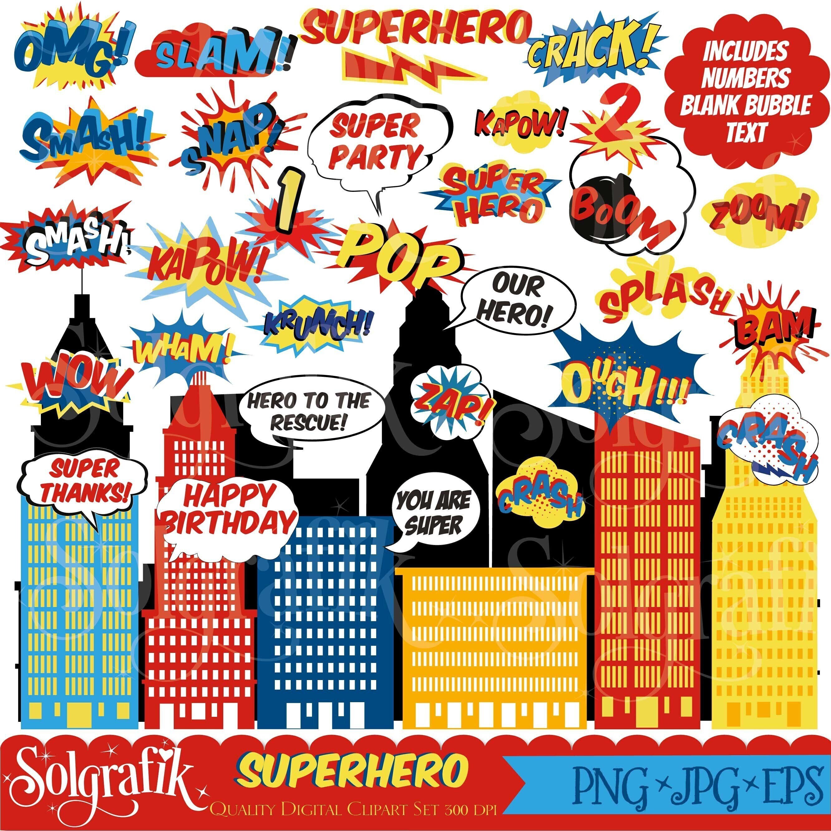 Superhero Clip Art , Action Words,comic Sound Effects,super Hero ...