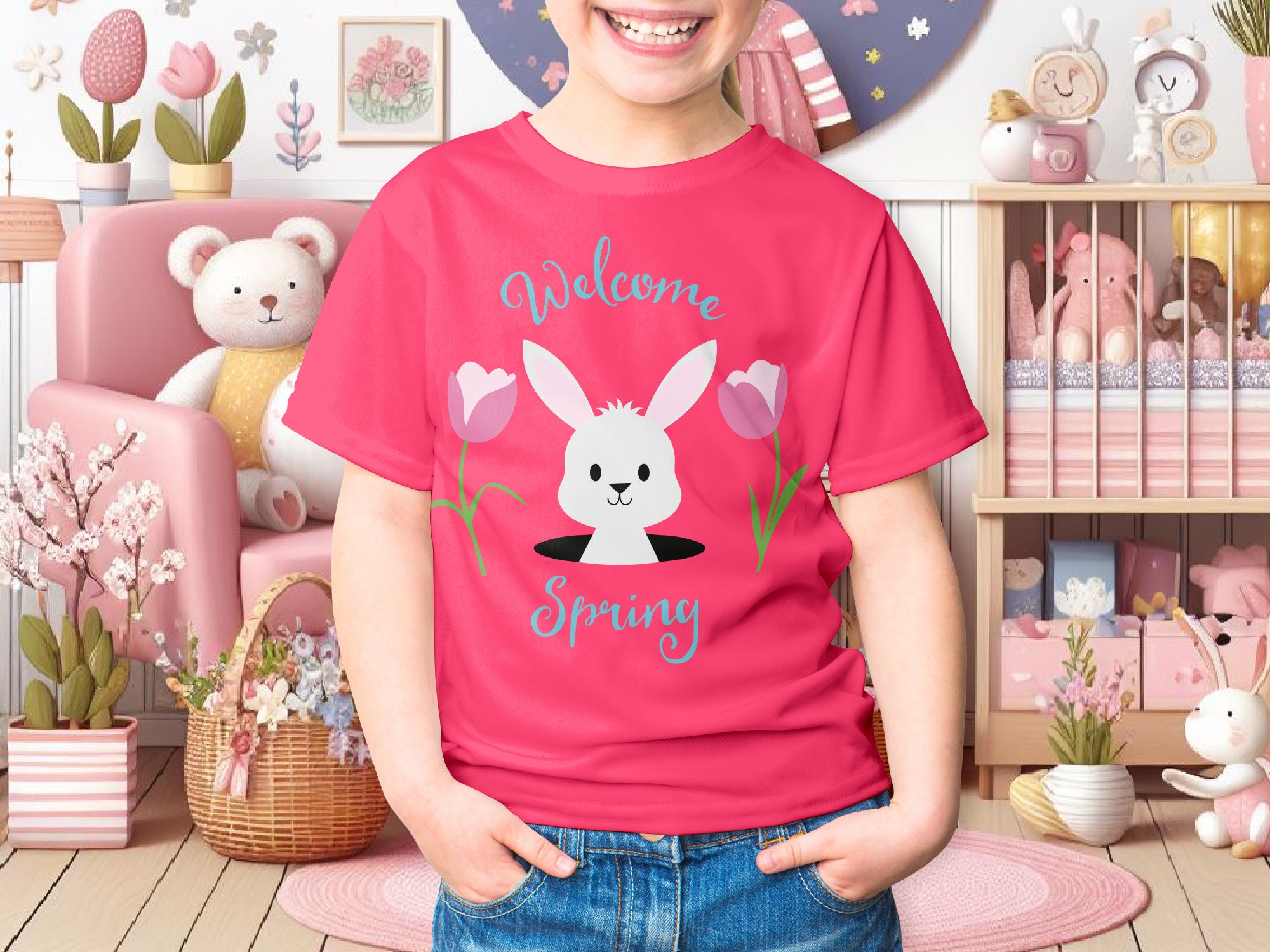 Welcome Spring With Tulips SVG, Cut File, Easter Bunny SVG, SVG Animal ...