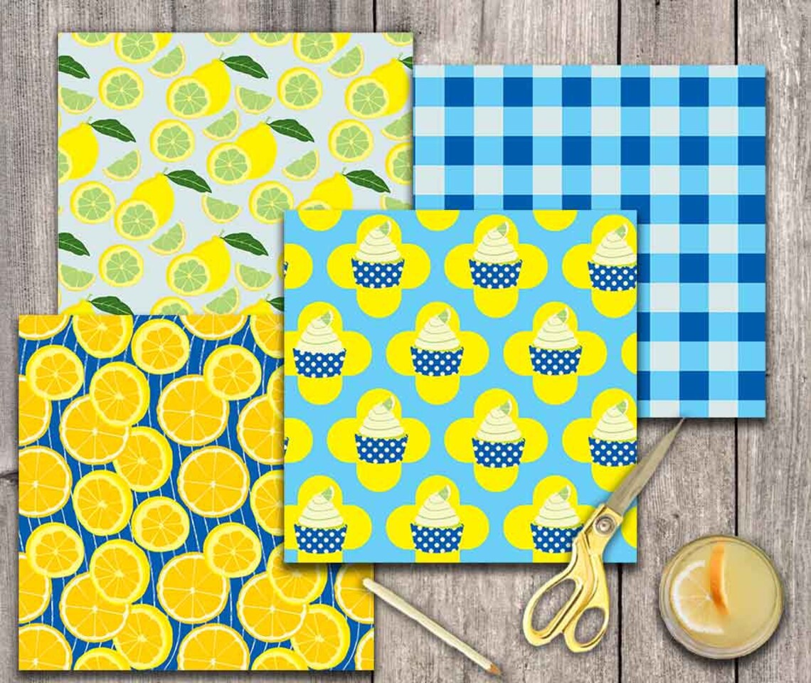 Blue Lemonade Paper Pack, Picnic Paper, Chevron, Polka Dots, Stripes ...