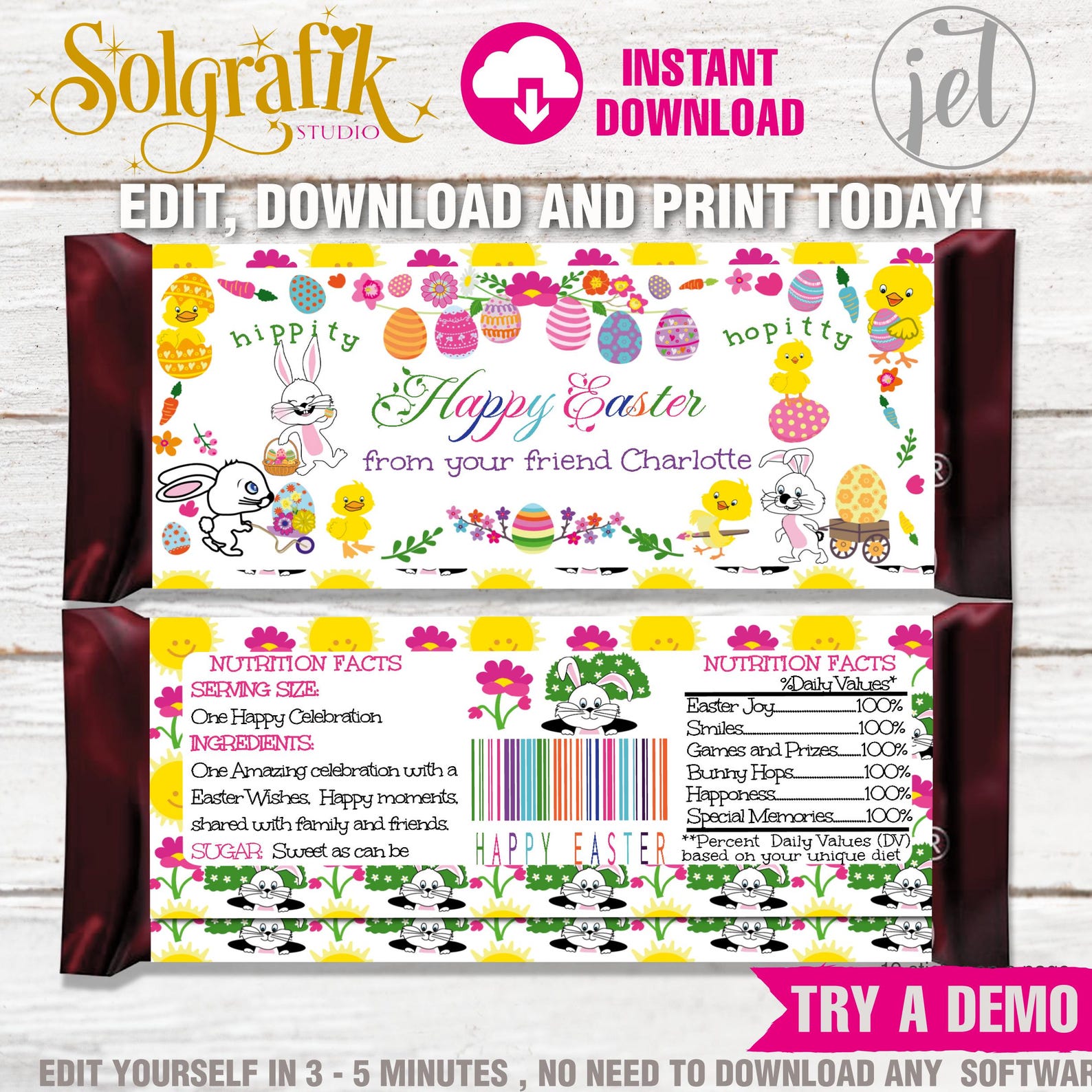 Easter Party Candy Bar Wrappers Editable Template, Easter Hershey Bar ...