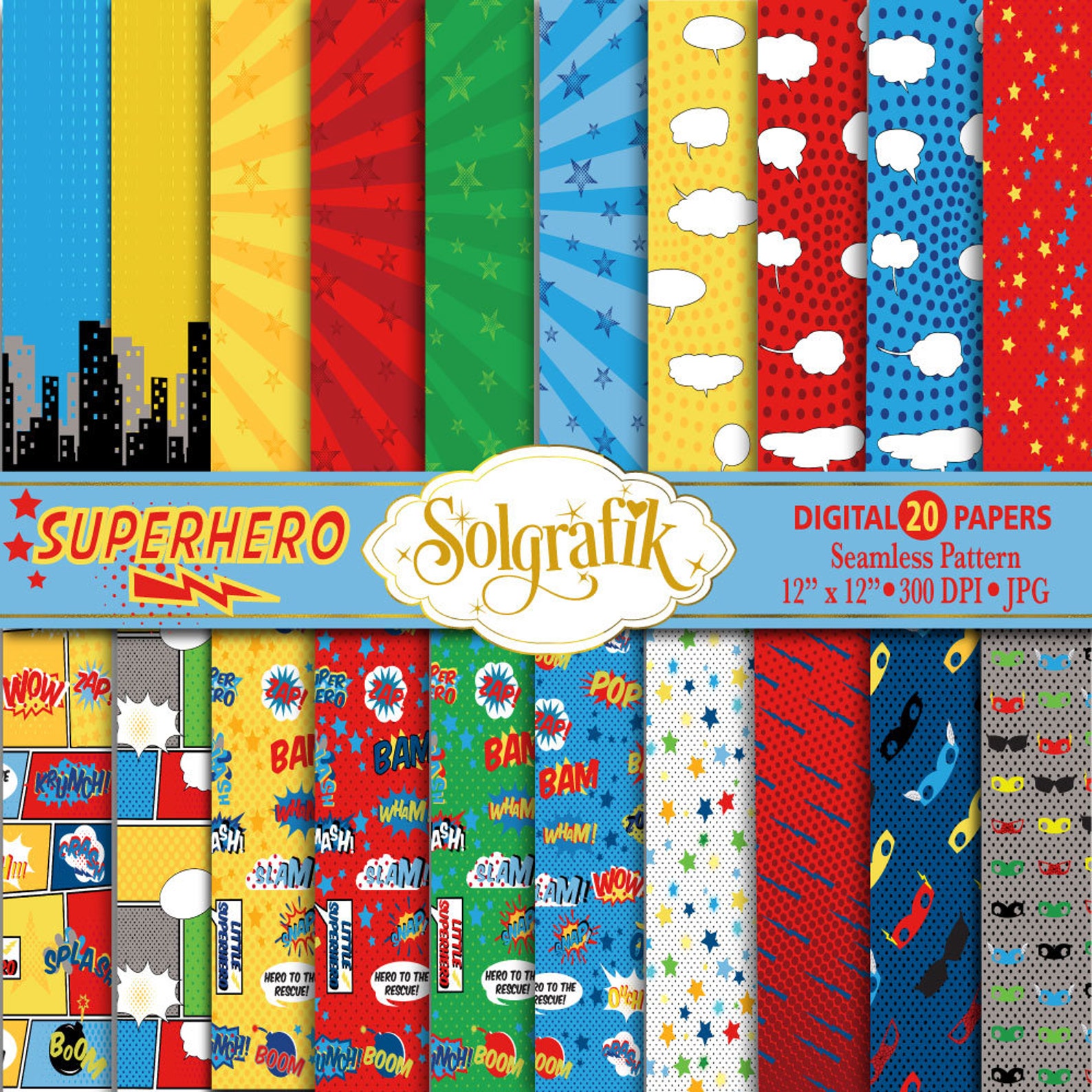 Superhero Digital Paper Pack Comic Book Pages,action Words,comic Sound ...