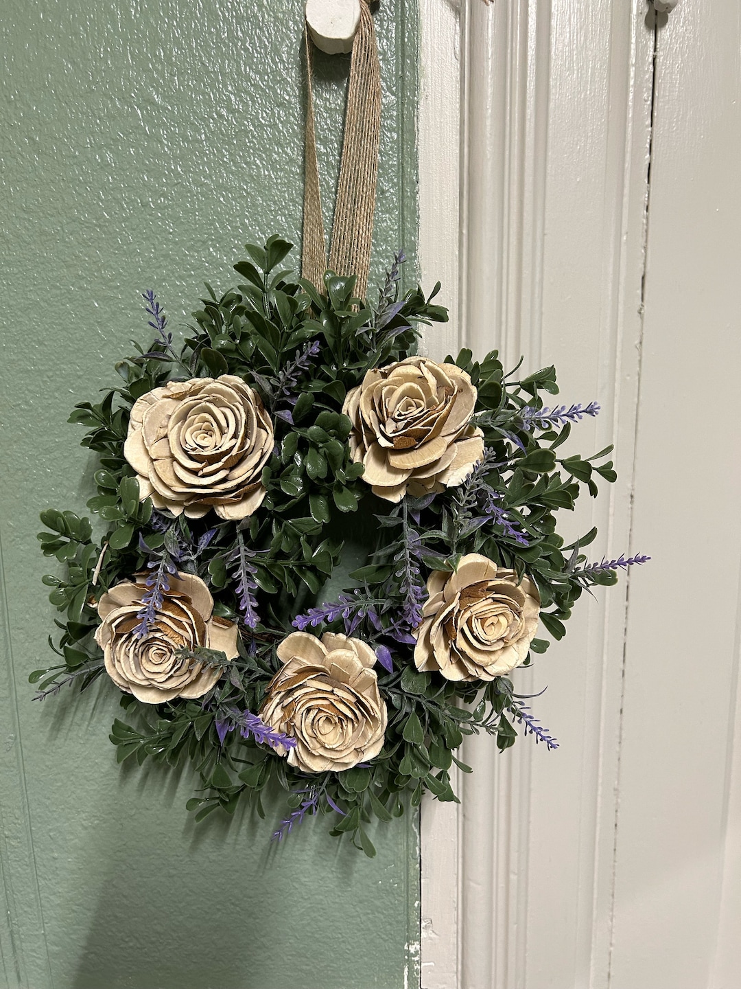 Boxwood, Mini Wreath, Farmhouse, Wood Flower - Etsy