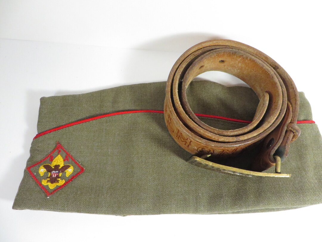 Vintage Boy Scout Garrison Cap and Leather Belt With Brass Philmont ...