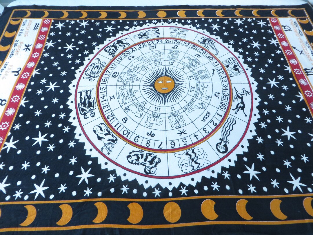 Vintage Zodiac Coverlet Wall Hanging - Brown Gold Lightweight Throw ...