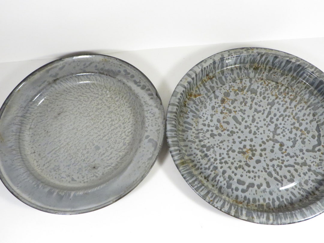 Vintage Gray Granite Ware Enamel Ware Plates Two Graniteware - Etsy