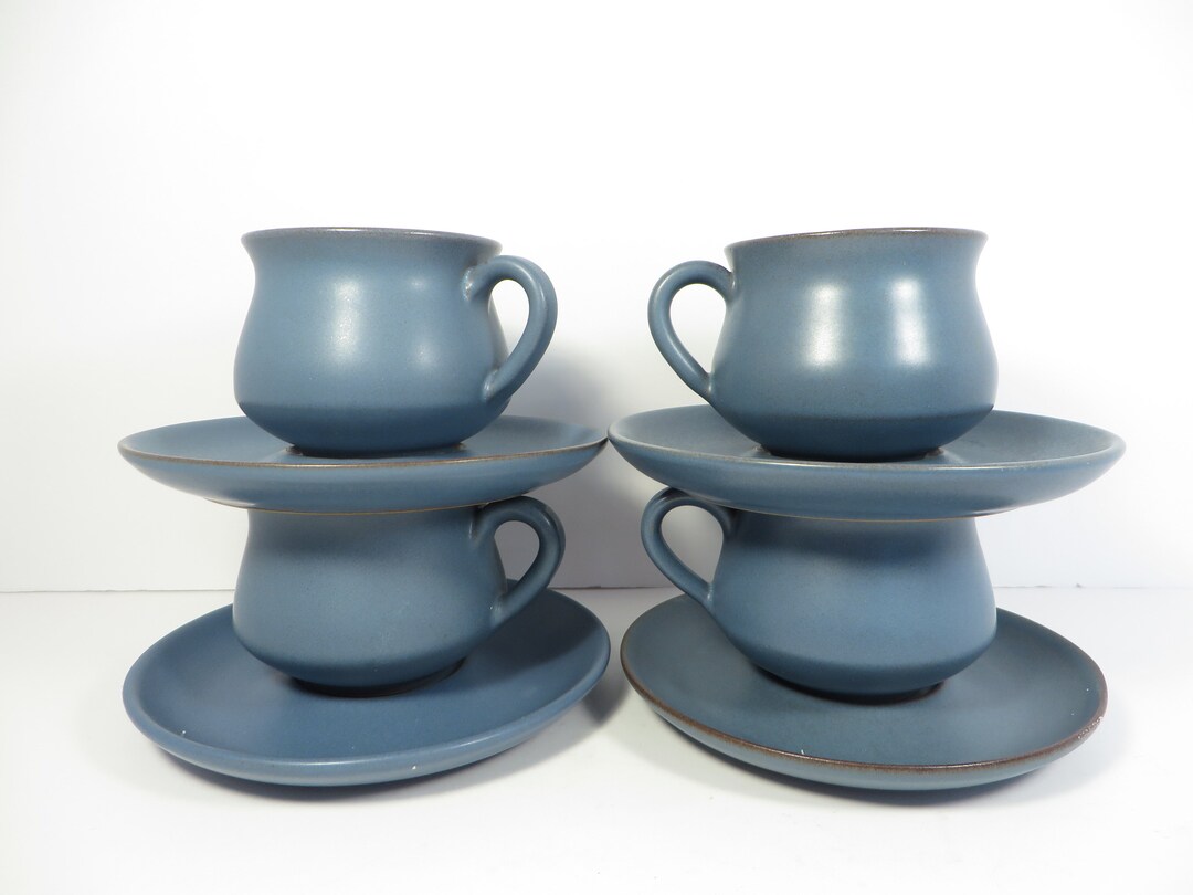 Vintage Denby Echo Blue Coffee Cups and Saucers - Set of 4 Denby Cups ...