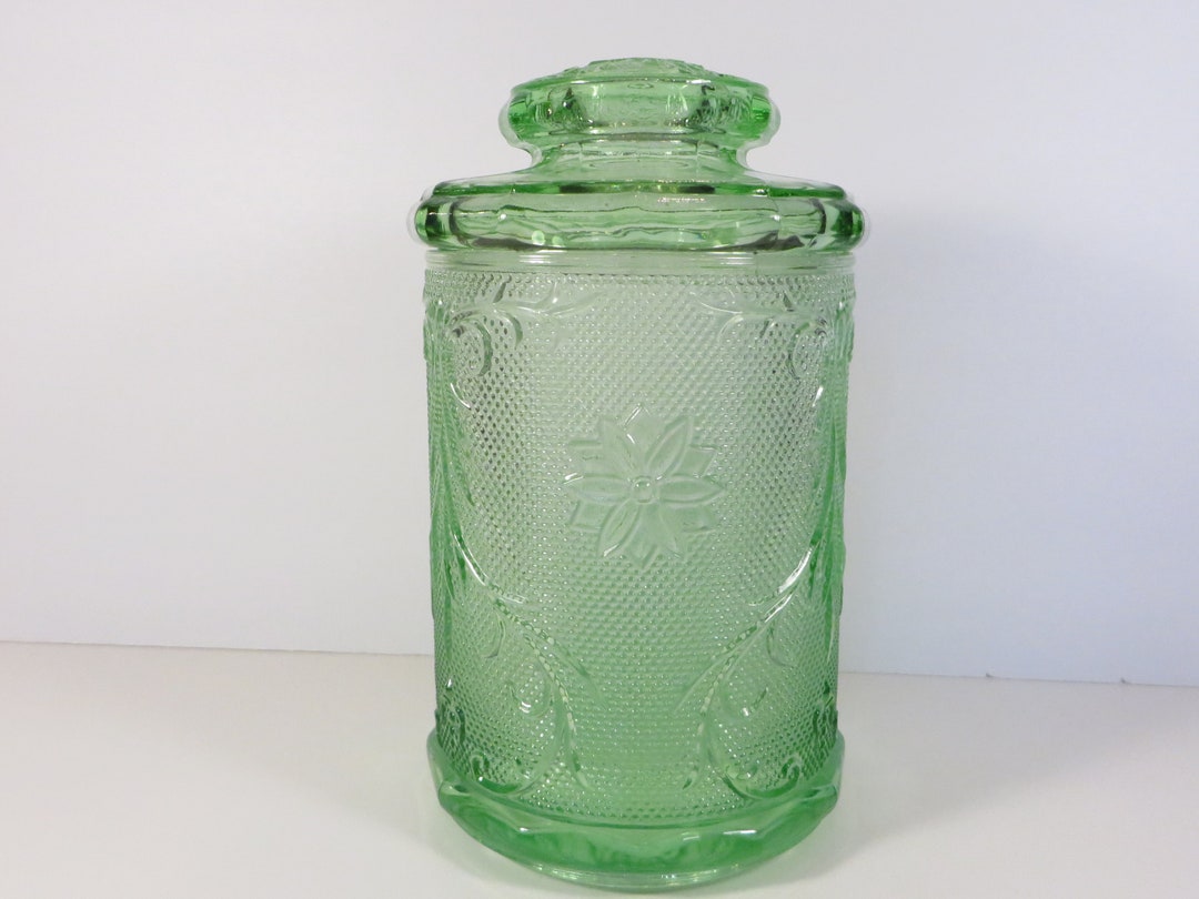 Vintage Tiara Chantilly Green Glass Canister by Indiana Glass - Etsy