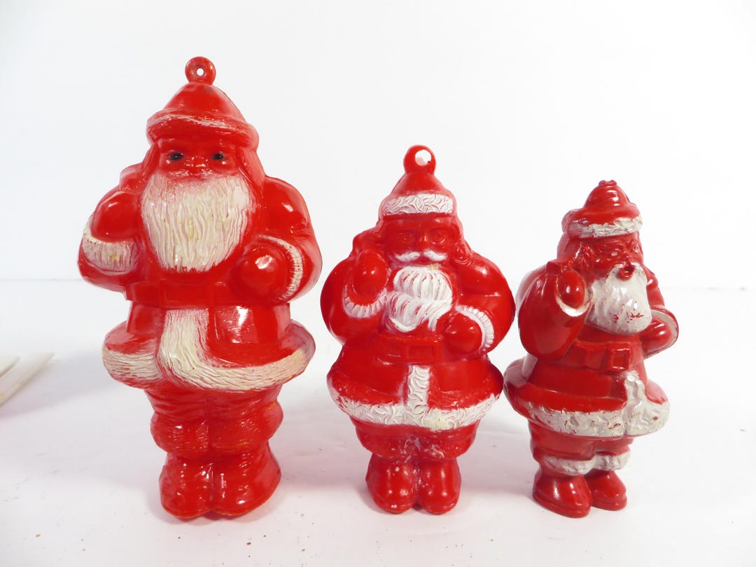 Mid Century Plastic Santa Claus Ornaments - Three Vintage Plastic Santa ...