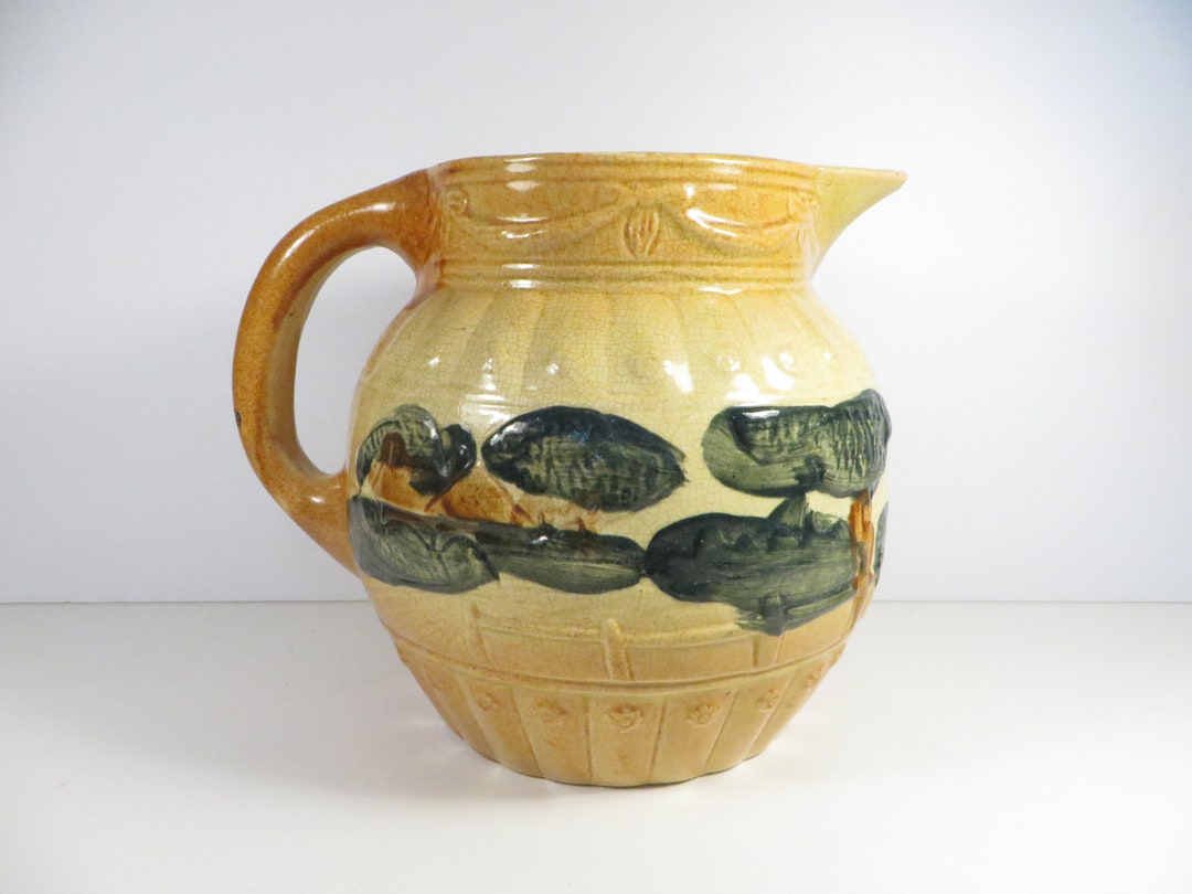 Antique Early Roseville Pottery Yellow Ware Trees House Field Landscape ...
