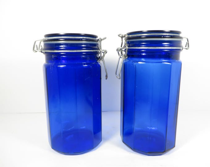 Vintage Cobalt Blue Glass Canister Jars - Etsy