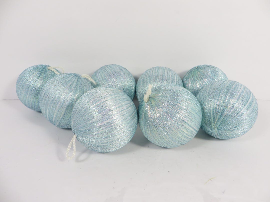 Vintage Aqua Satin String Ball Ornaments - 8 Pale Aqua Satin String ...