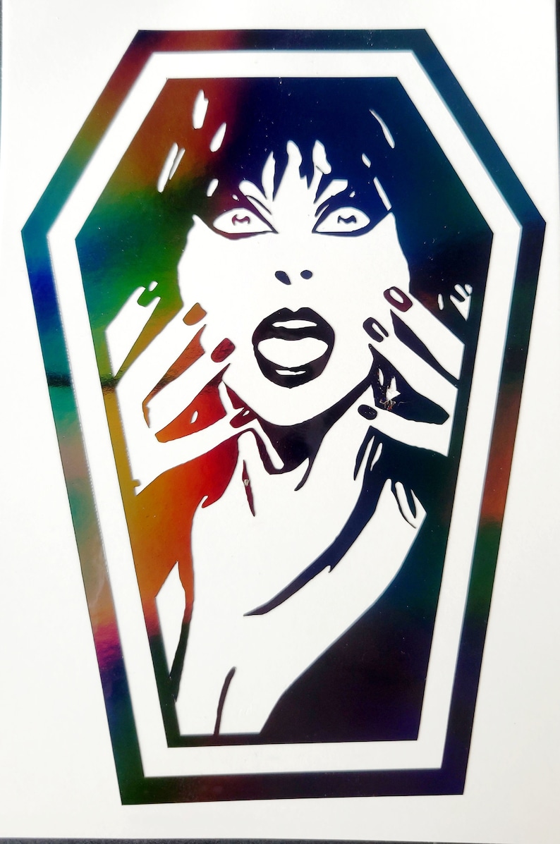 VINYL DECAL Coffin Elvira Mistress of the Dark Holographic Waterproof ...
