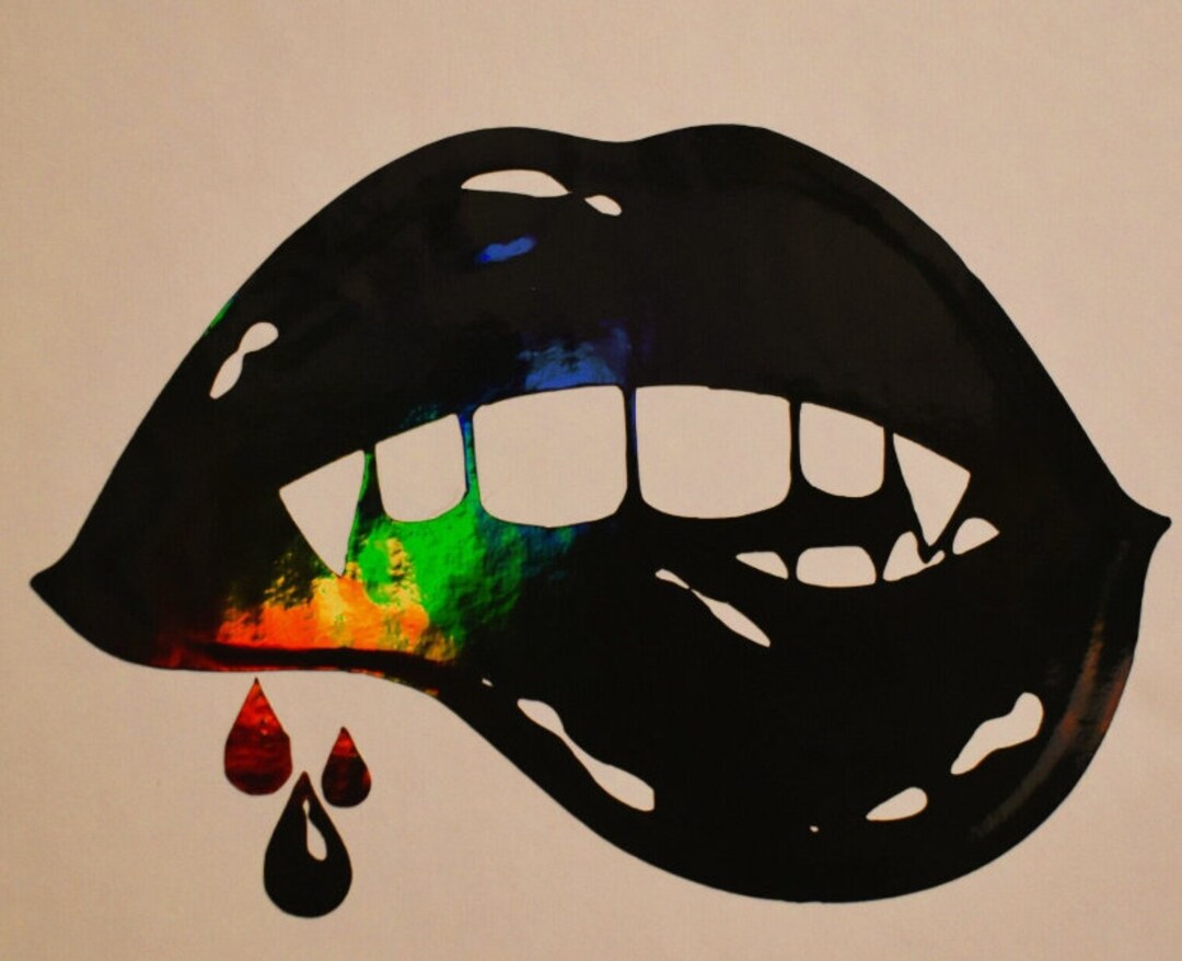 Vampire's Kiss Holographic Vinyl Decal Vampire Fangs & Shimmering Lips ...
