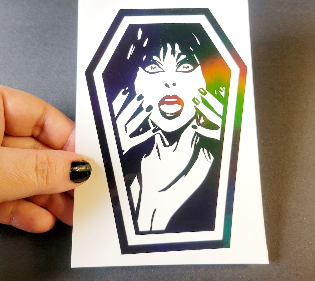 VINYL DECAL Coffin Elvira Mistress of the Dark Holographic Waterproof ...