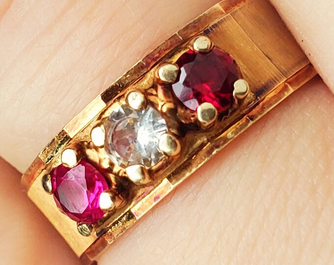 GLEAMLIGHT Wedding Stacking 1960s Band Ring 14K Rose Gold Ruby Red ...