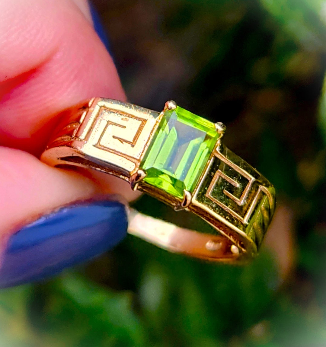 Emerald Cut Peridot 14K Greek Key Stacking Ring Vintage Estate - Etsy