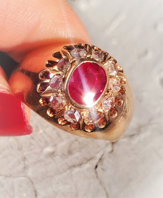 Victorian Ruby Rose Cut Diamond 12K Unisex Statement … - Gem