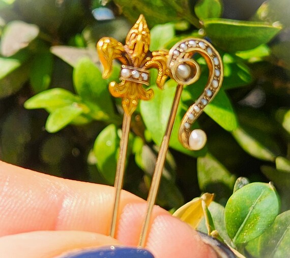 Victorian Stick Pins! Question Mark Fleur de Lis! Buy… - Gem