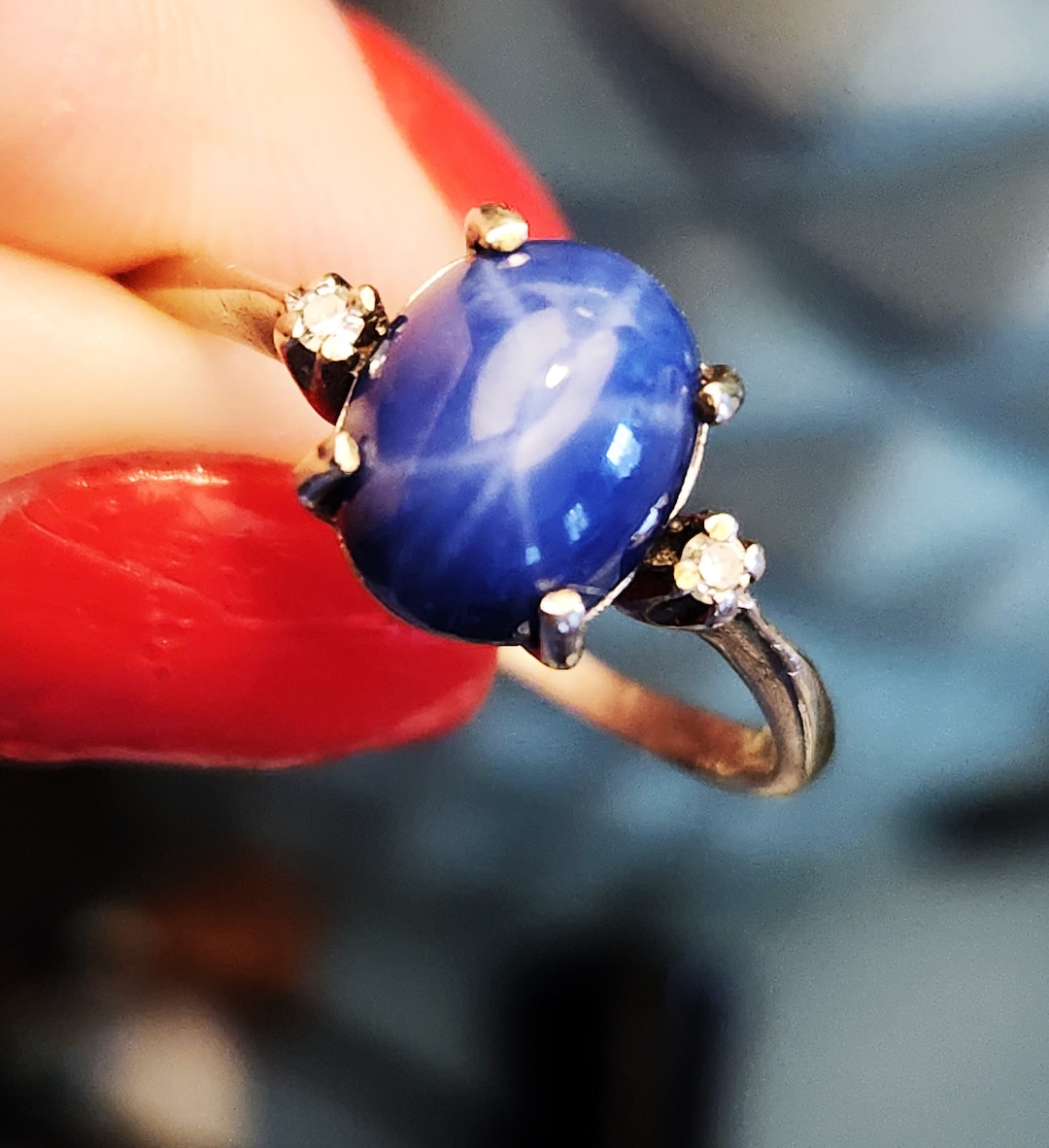 1950s Blue Star Sapphire Diamond 14K Ring! Vintage Estate! - Etsy