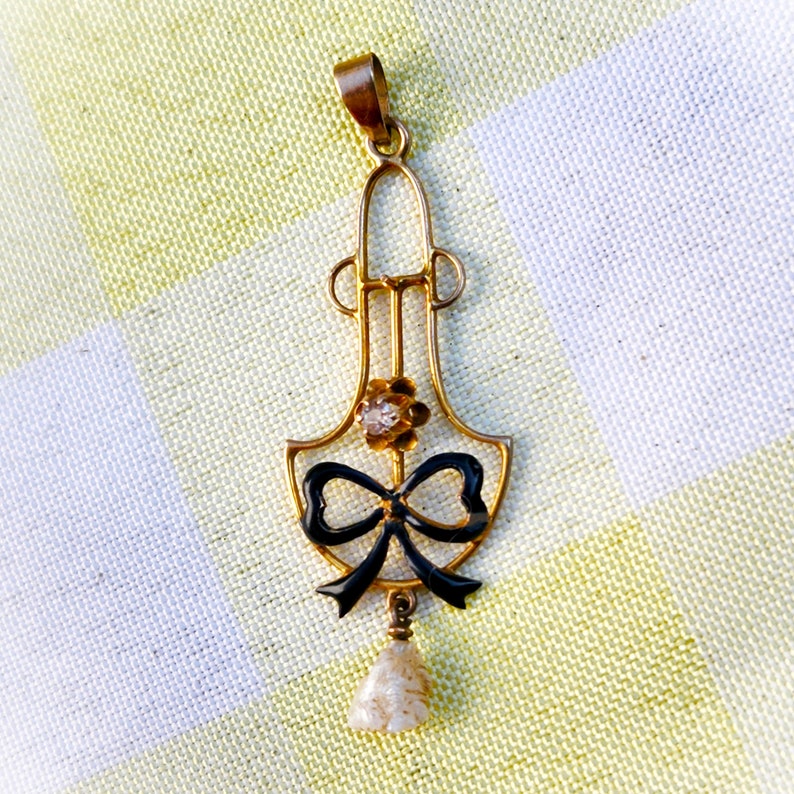 1910s Art Nouveau Diamond Pearl Enamel Lavaliere Pendant 10K - Etsy