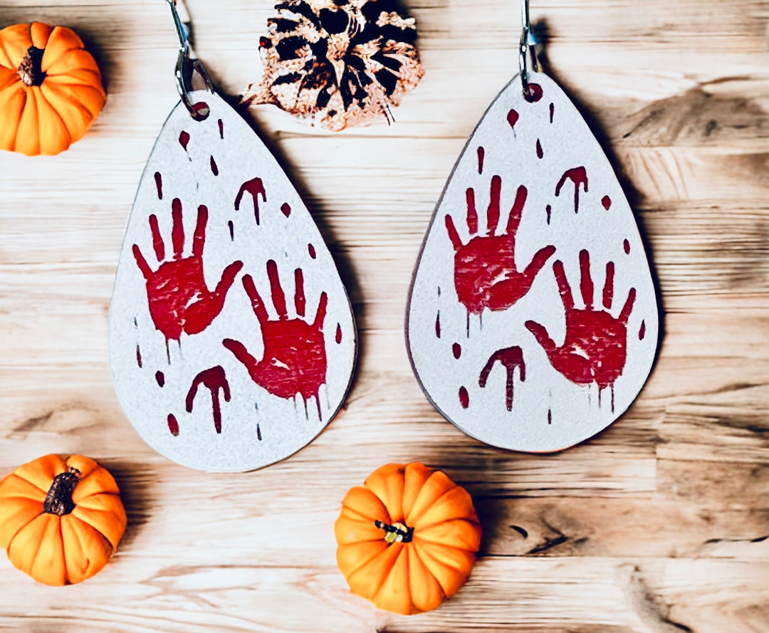 Halloween Bloody Palm Print, True Crime, Crime Scene Earrings - Etsy