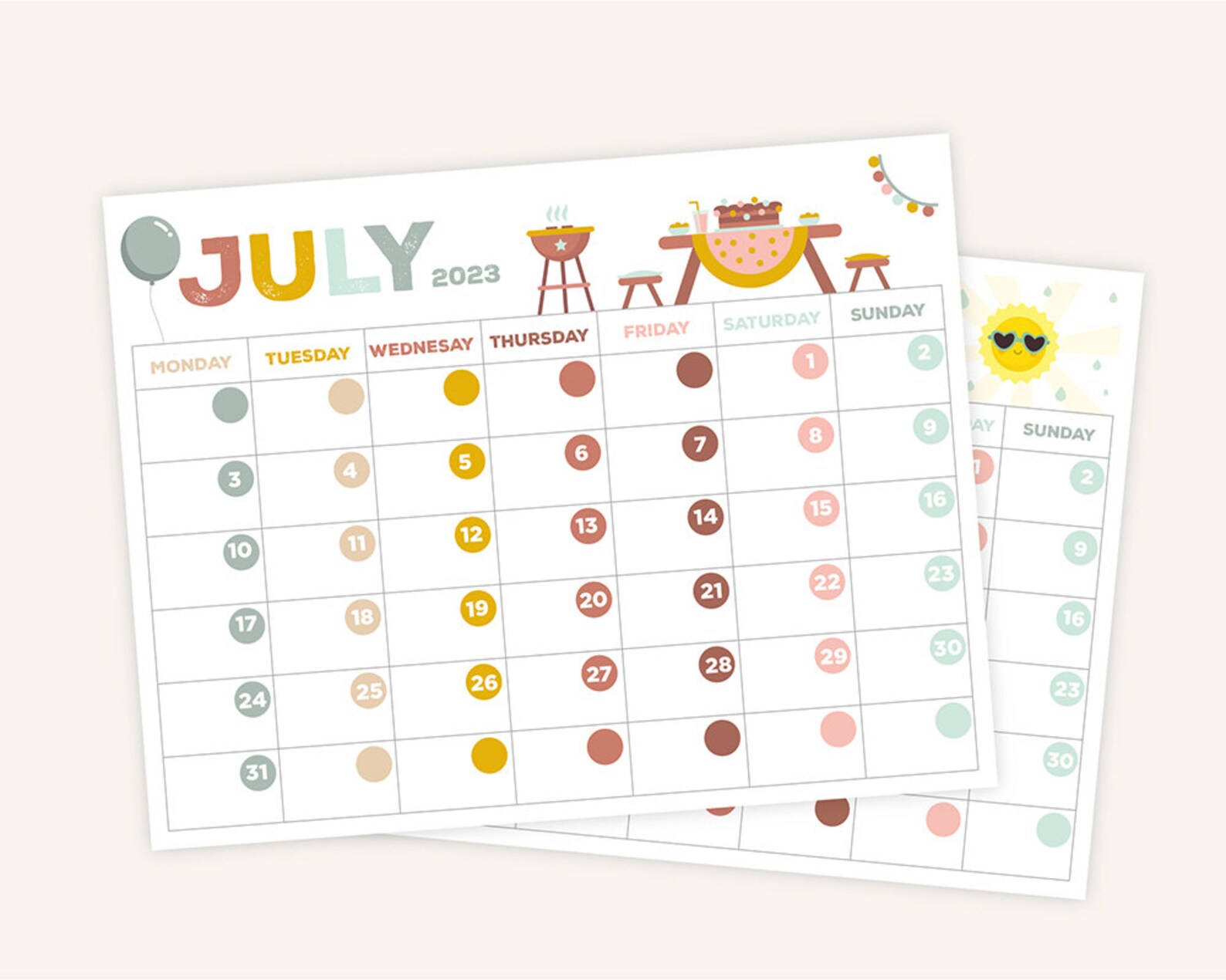Printable Calendar for Kids. Perpetual Calendar. Endless Calendar ...