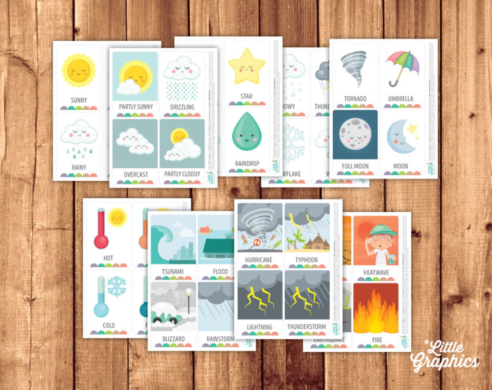 Weather Flashcards / Lenguage Flash Cards / Vocabulary Cards - Etsy
