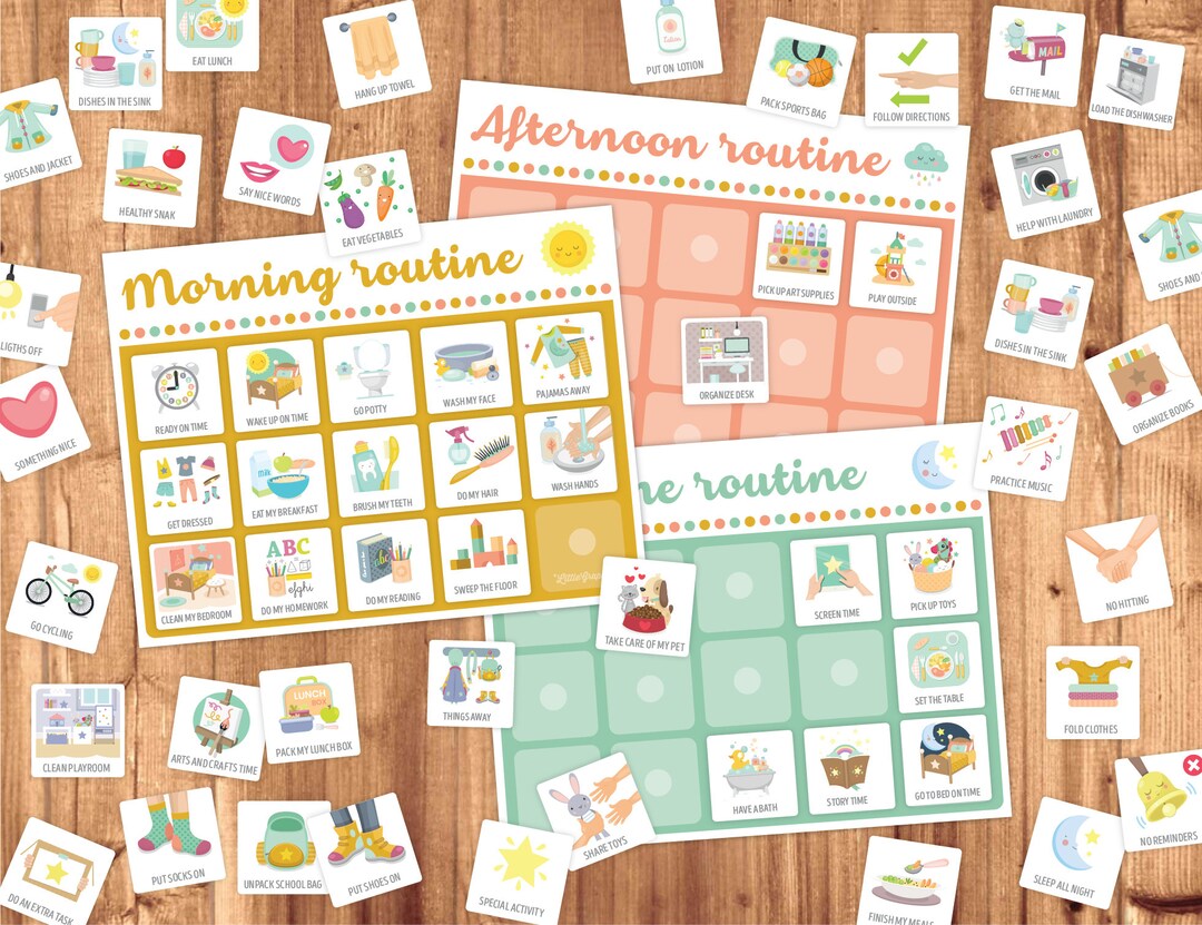 Daily Routine Printable Chart & Cards - Etsy