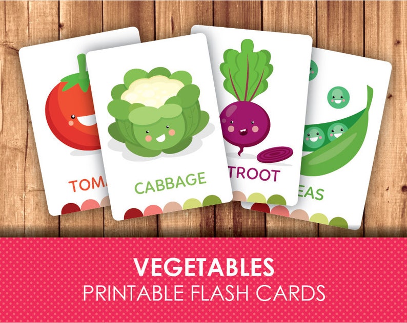 Vegetable Flashcards for Kids - Digital and Text Editable - Etsy