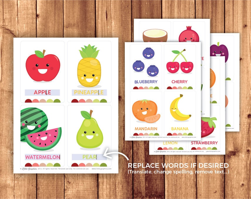 Fruit Flashcards for Kids Digital and Text Editable - Etsy