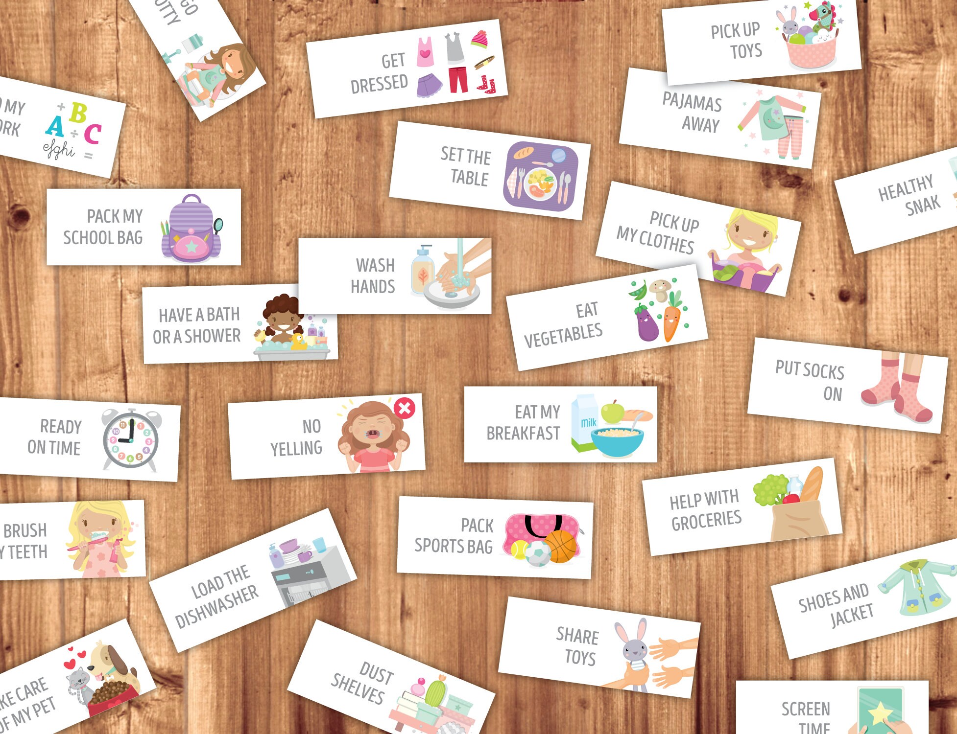 Daily Routine Printable Chart & Cards Girl Pictures | Etsy