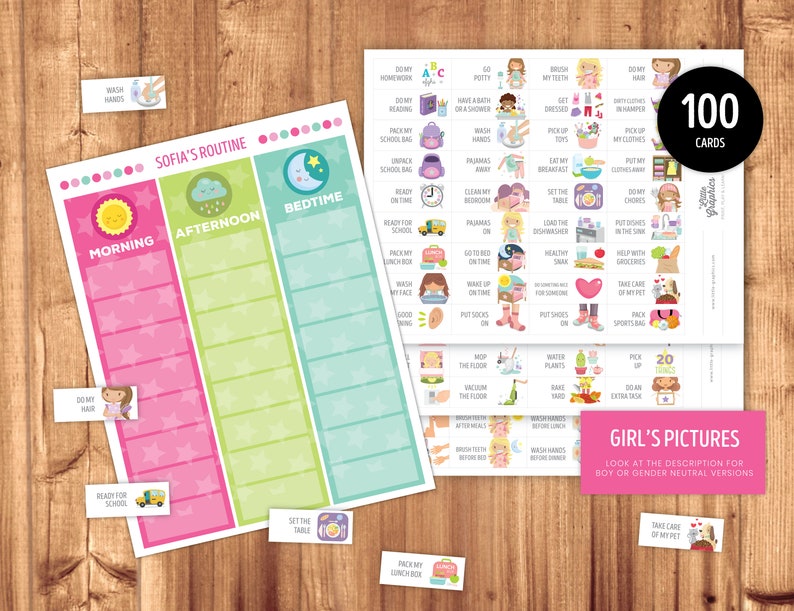 Daily Routine Printable Chart & Cards Girl Pictures | Etsy