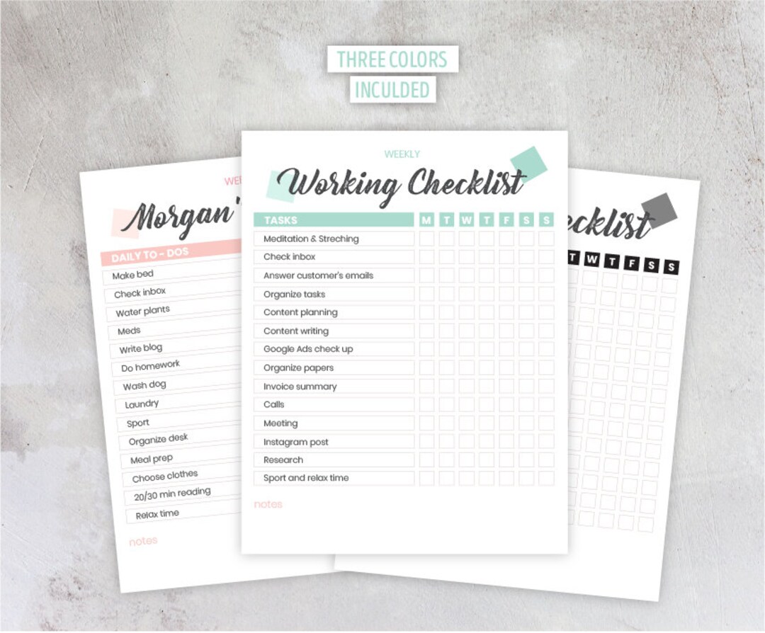 Multifunctional Checklist · Digital File With Editable Text · 3 Colors ...