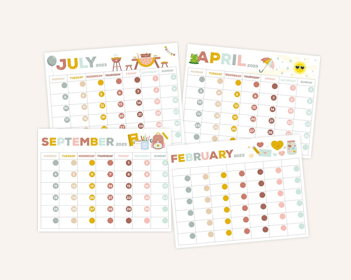 Printable Calendar for Kids. Perpetual Calendar. Endless - Etsy