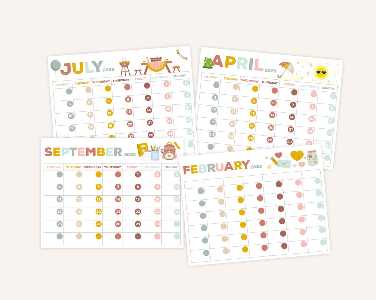 Printable Calendar for Kids. Perpetual Calendar. Endless - Etsy