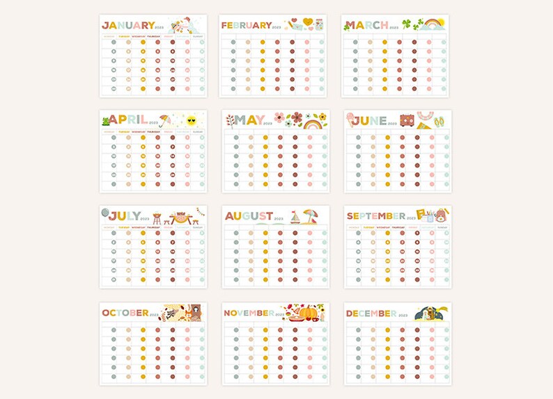 Printable Calendar for Kids. Perpetual Calendar. Endless Calendar ...