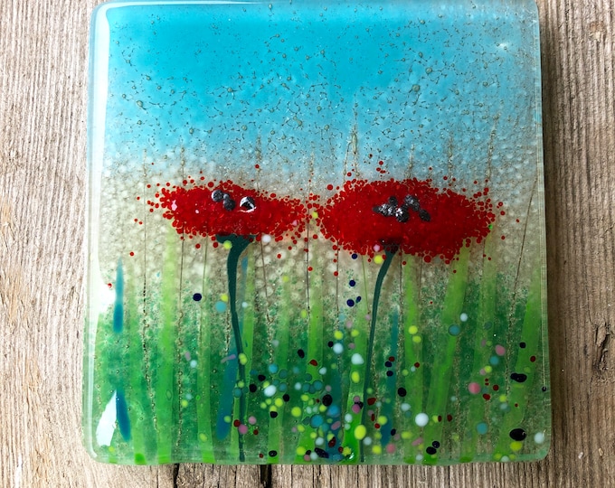 Coaster - Poppy , Fused Glass Norma Design - Etsy