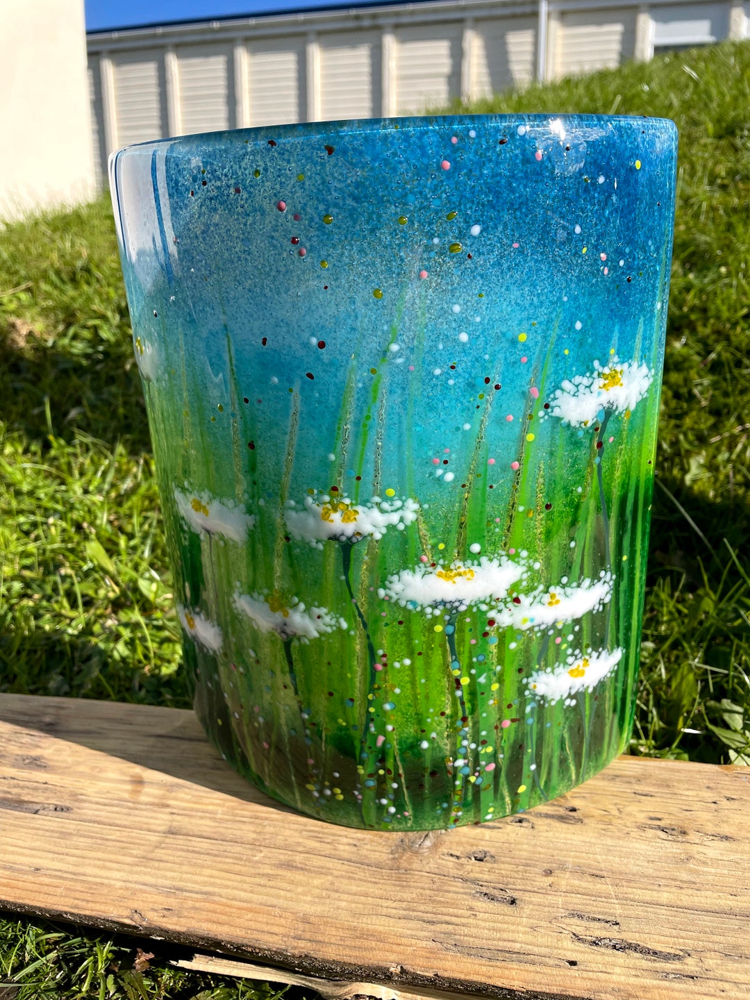 Fused Glass - Large Free Standing Curve Daisy Norma Design - Etsy