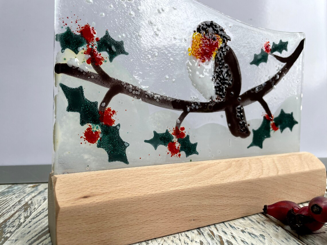 Mounted in Wooden Block Audrey Winter Robins - Etsy