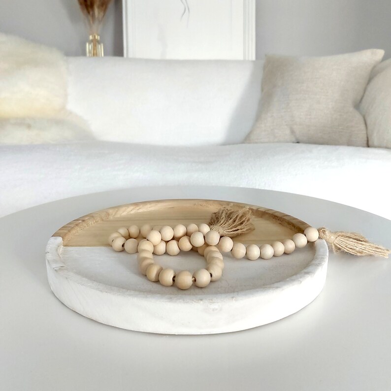 Natural Wooden White Round Display Serving Tray Table Décor Statement ...