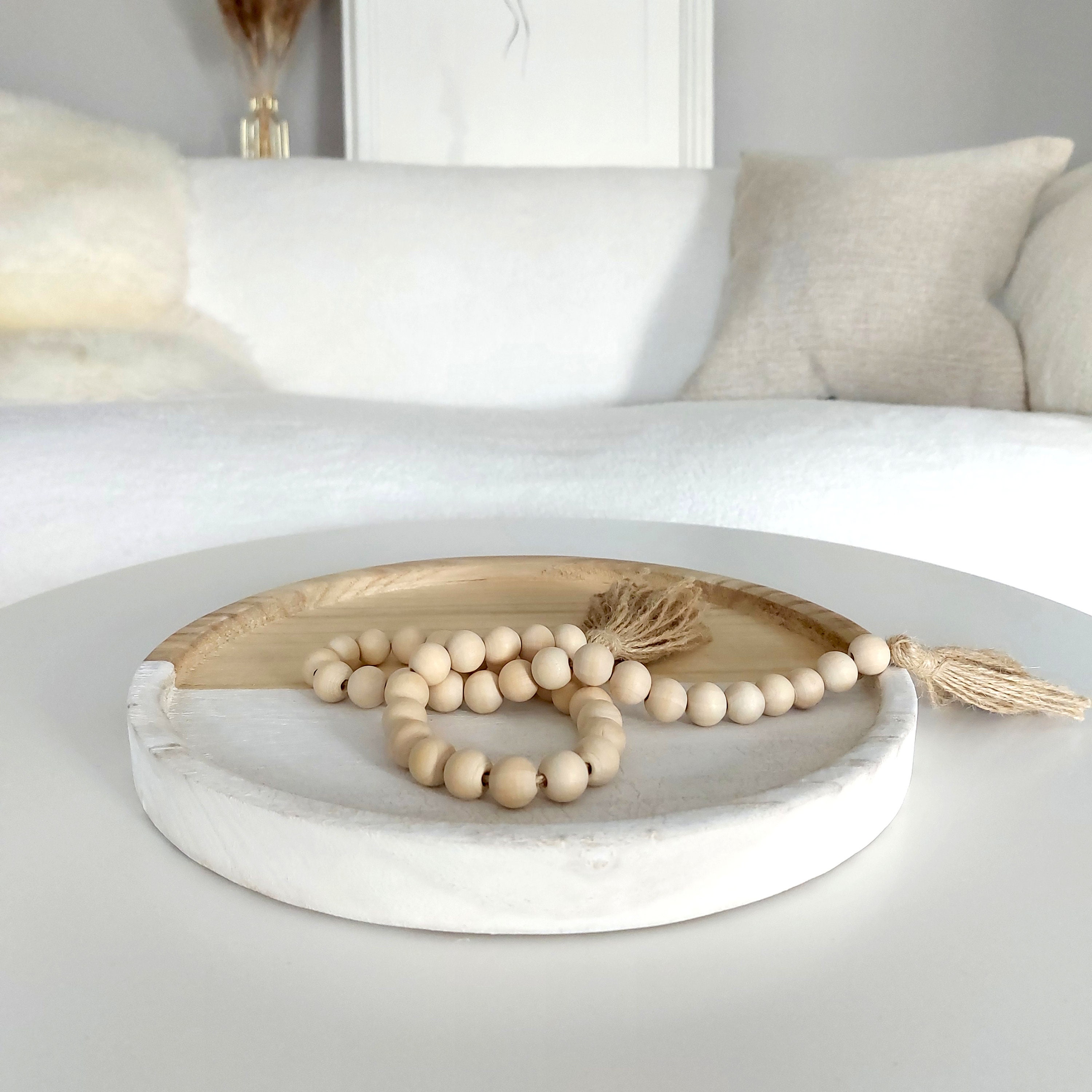 Natural Wooden White Round Display Serving Tray Table Décor Statement ...