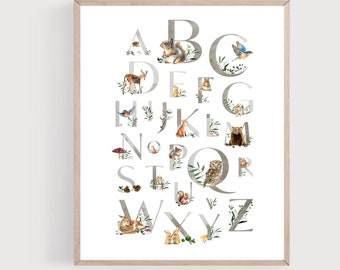 Animal ABC Poster Woodland Alphabet Printable Wall Art | Etsy